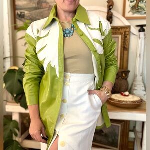 Jackets & Coats | New Urban Cowboy Avocado Green And White Stitch Faux ...